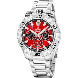 Festina Herren Chronograph &raquo;The Originals/Diver&laquo; Quarzuhr, Armbanduhr, Herrenuhr, Edelstahlarmband, analog, Tag rot Einheitsgr&ouml;&szlig;e