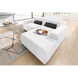 DOMO collection Ecksofa &raquo;BRANDON inkl. Kopfteilverstellung, 214x100x80 cm, L-Form&laquo; Mit Kopfteilverstellung, auch in Leder und Cord, L-Form wei&szlig; B/H/T: