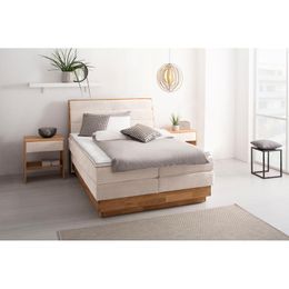 OTTO home Boxspringbett &raquo;Jenna&laquo; ohne LED-Beleuchtung, mit zertifizierten, recycelten Bezugsstoffen beige Polyester Struktur (recyceltes Polyester) 