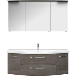 Badm&ouml;bel-Set &raquo;Serie 4010 2-teilig Keramik-Waschtisch mit LED-Spiegelschrank&laquo; Set grau Holzwerkstoff B/H/T: 144cmcm x 200cmcm x 49,5cmcm
