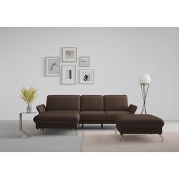 Sit & More sit&more Ecksofa &raquo;Fashion L-Form&laquo; wahlweise mit Kopfteilverstellung, Vorziehsitz, motorisch, Nickelf&uuml;&szlig;e braun B/H/T: 253cm x 84cm x 165cm, Luxus-