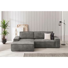 OTTO home Ecksofa &raquo;SHERWOOD Vintage Lederoptik L-Form, 267 cm&laquo; Schlaffunktion mit Bettkasten (210x136 cm), Cord, Vintage, Samtvelours grau 100% 