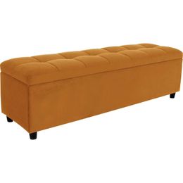 Quelle Bettbank &raquo;Abgesteppt&laquo; Mit Stauraum, auch als Garderobenbank geeignet, Polsterbank gold Holzwerkstoff, Massivholz, Polyester B/H/T: 140cm x 42,5cm x 