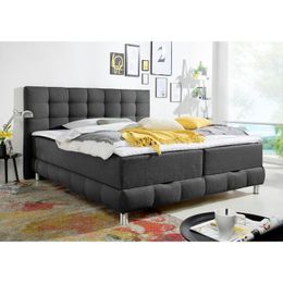 Home Affaire Boxbett &raquo;Vaasa&laquo; inkl. Bettkasten & Topper, XXL-Ausf&uuml;hrung, &Uuml;berl&auml;nge 220 cm grau Struktur, Liegefl&auml;che B/L: 180cm x 220cm, Gewicht bis: 