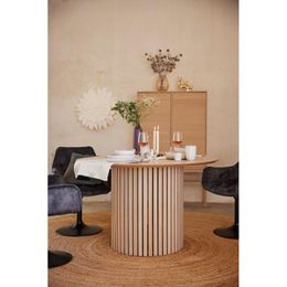 ACTONA GROUP Esstisch &raquo;Linley Tisch, Wohnzimmertisch, S&auml;ulengestell,&laquo; Rund, Eichenfurnier ge&ouml;lt, Lamellenfront, &Oslash;: 120 cm wei&szlig; B/H/T: 120cm x 75cm x 