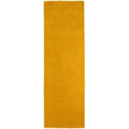 CarpetFine Wollteppich &raquo;Gabbeh Lola Uni&laquo; rechteckig 14 mm H&ouml;he mit nat&uuml;rlichem Pflanzenmaterial von Hand gewebt, auch in Rund gelb Wolle B : 60cm 1 
