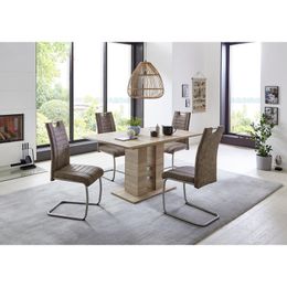 Hela Essgruppe &raquo;Ulla&laquo; Set, 5 Stk. tlg. ausziehbar 140 - 220 cm, Edelstahl, 140 Kg Belastbar braun Holzwerkstoff Microfaser VINTAGE, Einlegeplatte, 