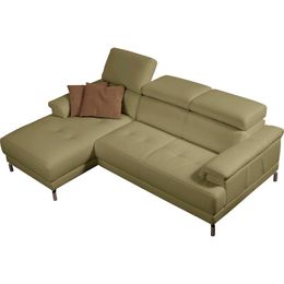 Egoitaliano Ecksofa &raquo;Soul, Design und Sitzkomfort auf hohem Niveau, tolle Details, L-Form&laquo; mit Recamiere, inkl. Kopfteilverstellung gr&uuml;n Leder &raquo;BULL&laquo; (echtes 
