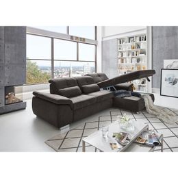 Die PlanBar Ecksofa &raquo;MP-IN16037 L-Form, Breite 289 cm, mit Federkern-Polsterung&laquo; mit Sitztiefenverstellung & Zierkissen grau 100% Polyester B/H/T: 