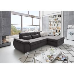 Die PlanBar Ecksofa &raquo;MP-IN16037 L-Form, Breite 289 cm, mit Federkern-Polsterung&laquo; mit Sitztiefenverstellung & Zierkissen grau 100% Polyester B/H/T: 