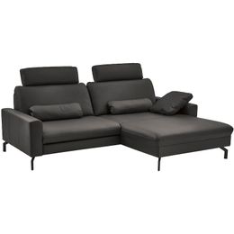 Die PlanBar Ecksofa &raquo;PN-EM20028 L-Form mit Kopfst&uuml;tzen&laquo; wahlweise mit motorischem Canape schwarz B/H/T: 248cm x 114cm x 179cm, Glattleder TORRO Stoff,
