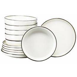 Creatable Tafelservice &raquo;Nordic Festive, Service 12-tlg.&laquo; Teller Set, Minimalistisches Design, Dezente goldene Akzente Steinzeug 12