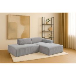 Home Affaire Ecksofa &raquo;Noord mit Kedernaht, Breite 227 cm, L-Form&laquo; Cord, Struktur, Webstoff, mit Wellenunterfederung, Massivholzrahmen grau 94% 