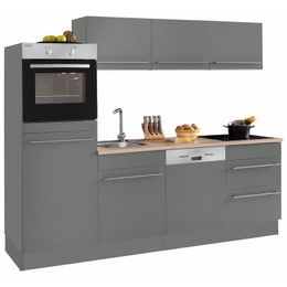 Optifit K&uuml;che &raquo;Bern&laquo; Breite 240 cm, ohne E-Ger&auml;te, St&auml;rke der Arbeitsplatte w&auml;hlbar grau B/H/T: 240cm x 60cm, 38mm Arbeitsplatte