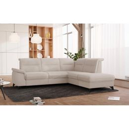 Sit & More sit&more Ecksofa &raquo;Astoria L-Form&laquo; wahlweise mit motorischer Relaxfunktion beige 100% Polyester B/H/T: 256cm x 91cm x 225cm, Flachgewebe, Ottomane 