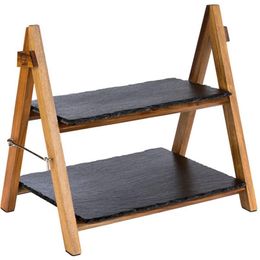 APS Etagere &raquo;Serviergestell&laquo; 2-stufig, mit Gestell aus Akazienholz braun Massivholz Einheitsgr&ouml;&szlig;e