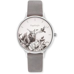 Engelsrufer Damen Quarzuhr &raquo;Flower&laquo; Armbanduhr, Damenuhr, Lederarmband, analog grau Einheitsgr&ouml;&szlig;e