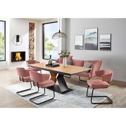 K+w Komfort & Wohnen K+W Komfort & Wohnen Essgruppe &raquo;Mikkado Tube&laquo; 6 Stk. tlg. 4 Freischwinger und ein Funktionsesstisch rosa B/H/T: 192cm x 88cm x 71cm, Flachgewebe, 