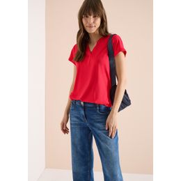 Cecil Damen T-Shirt, rot, Gr. L, unifarben, Jersey, Obermaterial: 50% Baumwolle, 50% Modal, Shirts, mit elastischem Bund