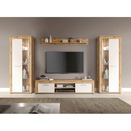 OTTO home Wohnwand &raquo;AOSTA, Breite 310cm, 4-teilige Wohn-Kombination&laquo; bestehend aus: 2x Vitrine, Lowboard, Wandboard wei&szlig; B/H/T: 310cmcm x 159cmcm x 