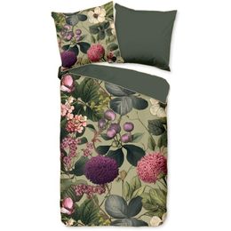 Descanso Wendebettw&auml;sche &raquo;Onaz&laquo; 2 Stk. Satin, Rei&szlig;verschluss, Paspel, Biese, Wendeoptik, Luxe, Blumen, Gr&uuml;n gr&uuml;n Renforc&eacute;, Obermaterial: 100% Baumwolle B/L: 