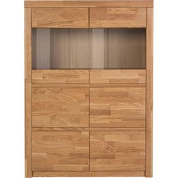 OTTO home Highboard &raquo;Silkeborg&laquo; sch&ouml;ne grifflose Optik, teilmassiv braun Holz teilmassiv B/H/T: 90cm x 125cm x 35cm, Holzwerkstoff eichefarben (Korpus