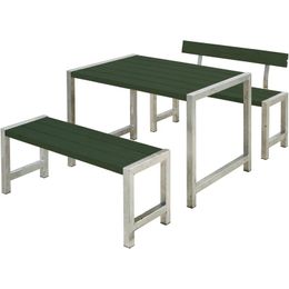 Plus Garten-Essgruppe &raquo;Cafegarnituren&laquo; 3 Stk. tlg. bestehend aus: Tisch und 2 B&auml;nke + 1 R&uuml;ckenlehne gr&uuml;n B/H/T: 185cm x 75cm x 127cm