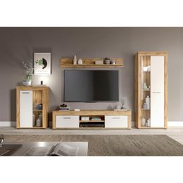 OTTO home Wohnwand &raquo;AOSTA, Breite 310cm, 4-teilige Wohn-Kombination&laquo; bestehend aus: Vitrine, Lowboard, Wandboard & Vitrine hoch, 4 Stk. tlg. wei&szlig; 