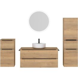 Nobilia Badm&ouml;bel-Set &raquo;Alvene&laquo; vormontiert, mit Soft-Close, 4 Stk. tlg. braun B/H/T: 230cmcm x 187,2cmcm x 48,5cmcm, Griffe schwarz