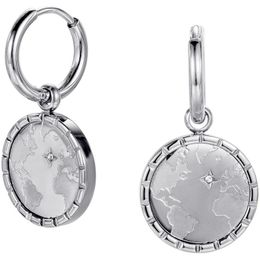 Firetti Damen Paar Creolen &raquo;Schmuck Geschenk Edelstahl Ohrschmuck Ohrringe Planet Earth Welt&laquo; mit Zirkonia (synth.) - Einh&auml;nger abnehmbar silber 14mm,