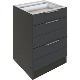 KOCHSTATION Auszugsunterschrank &raquo;KS-Luhe&laquo; 60 cm breit, hochwertige MDF-Fronten mit waagerechter Lisene grau MDF graphit, B/H/T: 60cm x 82cm x 60cm, 