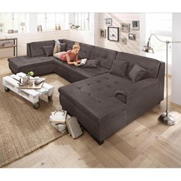 Home Affaire Wohnlandschaft &raquo;BERGEN 364x106x83 cm, elegantes Design&laquo; whlw. mit Bettfunktion, U-Form grau B/H/T: 364cm x 83cm x 106cm, Microfaser 