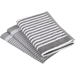 Ross Geschirrtuch &raquo;Exclusiv&laquo; 1x K&uuml;chen-Frottiertuch 50x50 cm Streifen u. 2x Geschirrt&uuml;cher 50x70 cm silber 100% Baumwolle, 50% Baumwolle, 50% Leinen 3