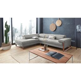 W.Schillig Ecksofa &raquo;finn, Designsofa mit tollem Sitzkomfort, bequem, L-Form&laquo; German Design Award 2016, Fu&szlig;gestell Nussbaum natur, Breite 281 cm grau 