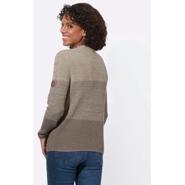 Casual Looks Damen Strickpullover "Stehkragen-Pullover"sand, taupe, geringelt, Gr. 38, gemustert, gestreift, mehrfarbig, 50% Baumwolle, 50%