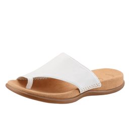 Gabor Damen Zehentrenner, Gr. 45, wei&szlig;, Leder, Schuhe, Keilabsatz, Sommerschuh, Dianette mit kontrastfarbiger Stickerei