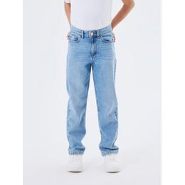 name it M&auml;dchen Straight-Jeans "NKFROSE HW STRAIGHT JEANS 9222-BE NOOS", blau, Gr. 140, unifarben, Denim/Jeans, Obermaterial: 100% Baumwolle, Jeans