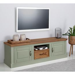 OTTO home Lowboard &raquo;Selma&laquo; TV-Kommode, Breite 160 cm, 1 Schubkasten, 2 T&uuml;ren gr&uuml;n MDF, Massivholz B/H/T: 160cm x 50cm x 45cm, 1 Stk., Kiefer, 2 Stk.