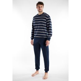G&ouml;tzburg G&Ouml;TZBURG Herren Schlafanzug "Kos", Gr. 52, blau, Obermaterial: 100% Baumwolle, Homewear-Sets, mit langen &Auml;rmeln und Rundhalsausschnitt, Oberteil