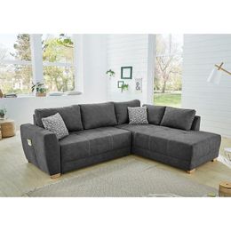 Jockenh&ouml;fer Ecksofa &raquo;Luzern L-Form, B: 254 cm&laquo; mit Schlaffunktion, Bettkasten, seitl. Tasche & Zierkissen grau B/H/T: 254cm x 87cm x 208cm, Luxus-Microfaser, 