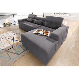 DOMO collection Ecksofa &raquo;BRANDON 289x177x80 cm, whlw. mit Sitztiefenverstellung, L-Form&laquo; ohne Sitztiefenverstellung, Luxus-Microfaser, dunkelgrau grau