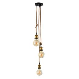 N&auml;ve n&auml;ve Pendelleuchte &raquo;Ontario&laquo; E27 1 Stk. 3er Metallbaldachin in altmessing/schwarz mit Hanfseil, E27, H: 85cm braun 3, &Oslash; 18cm H: 85cm, 1 Stk.