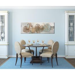 &Ouml;lgem&auml;lde &raquo;handarbeit HERZEN 40x120 cm &ndash; Wandbild Kunst Deko modern&laquo; Abstrakt Bl&auml;tter Bl&auml;tterbilder Formen Kunst Symbole 1 Stk. tlg. handgefertigt, 