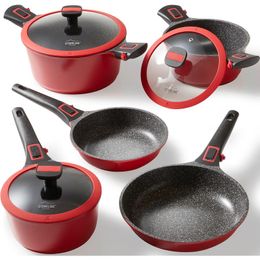 Stoneline Topf-Set &raquo;Imagination PLUS&laquo; Kasserolle 18 cm, Bratentopf 24 cm, Kochtopf 20 cm, Pfanne 20/24 cm, 8 Stk. tlg. Aluminiumguss rot Einheitsgr&ouml;&szlig;e