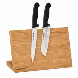 Mulex Messerblock &raquo;Magnetischer Block mit Kochmesser 20 cm & Santokumesser 17 cm&laquo; 3 Magnetischer Messerblock aus Eichenholz mit 2 Profimessern Einheitsgr&ouml;&szlig;e