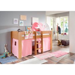 Relita Hochbett &raquo;Andi&laquo; mit Rolllattenrost, Textil-Set und Leiter, pflegel. Dekor Oberfl&auml;che rosa Spanplatte: Buche Nachbildung Melamin natur;Stoff: 100% 
