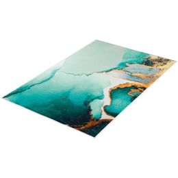 Kleine Wolke Badematte &raquo;Teal, Badvorleger, Badezimmer Teppich&laquo; H&ouml;he 5 mm rutschhemmend beschichtet fu&szlig;bodenheizungsgeeignet bedruckt, Marmor Design, goldfarbene 