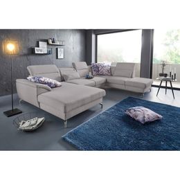 Sit & More sit&more Wohnlandschaft &raquo;Percy U-Form&laquo; 12 cm Fu&szlig;h&ouml;he, Sitztiefenverstellung, wahlweise in 2 Fu&szlig;farben grau B/H/T: 343cm x 235cm, Feinstruktur, 