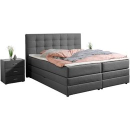 Home Affaire Boxspringbett &raquo;Ethan&laquo; inkl. Topper und ger&auml;umigen Bettkasten erh&auml;ltlich in H2, H3 und H4 grau Strukturstoff, Liegefl&auml;che B/L: 200cm x 