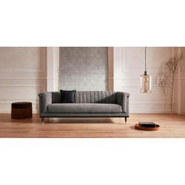Home Affaire 3-Sitzer &raquo;Chamby&laquo; mit Holzrahmen unten und Steppung im Lehnenbereich grau Luxus-Microfaser Lederoptik (100% Polyester), Scheuertouren: 